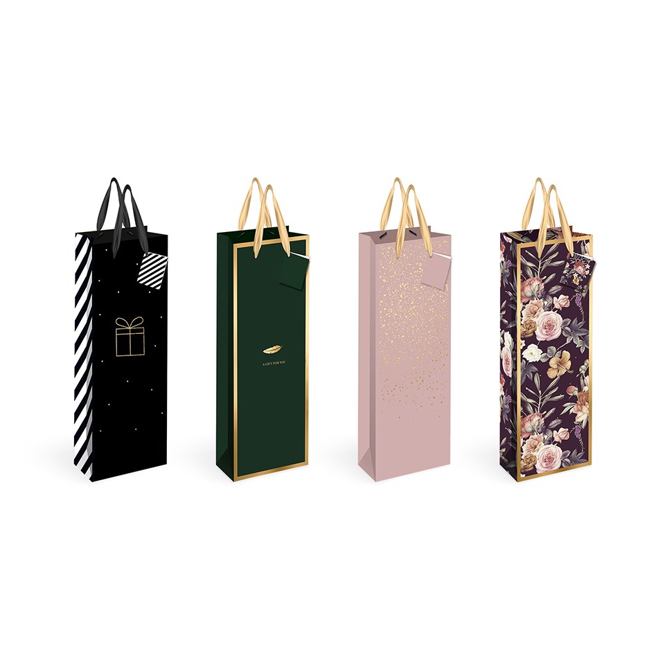 Τσάντα δώρου μπουκάλι Gold 210G 13X36X8Cm 12τεμ/display - B2b Best For ...